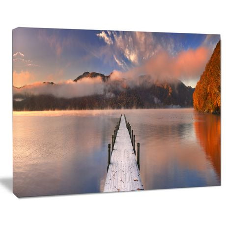Click here for Design Art Jetty In Lake Japan Canvas Print Blue 3... prices