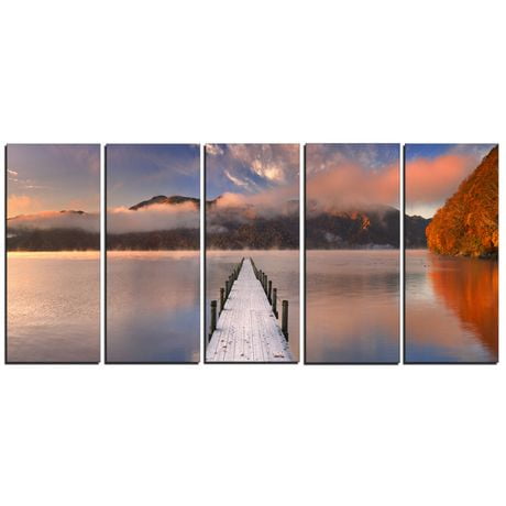 Click here for Design Art Jetty In Lake Japan Canvas Print Blue 6... prices