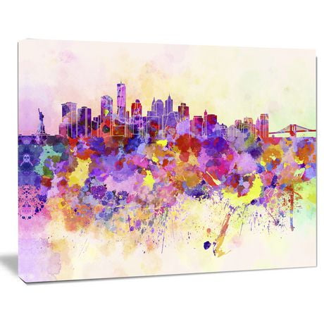 Click here for Design Art Purple New York Skyline Canvas Print Pu... prices