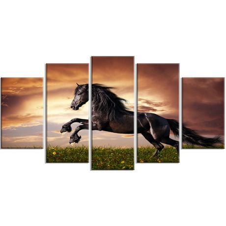 Click here for Design Art Black Friesian Horse Gallop Canvas Prin... prices