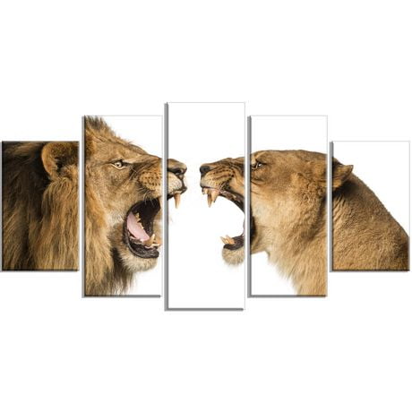 Click here for Design Art Lion And Lioness Roaring Canvas Print B... prices
