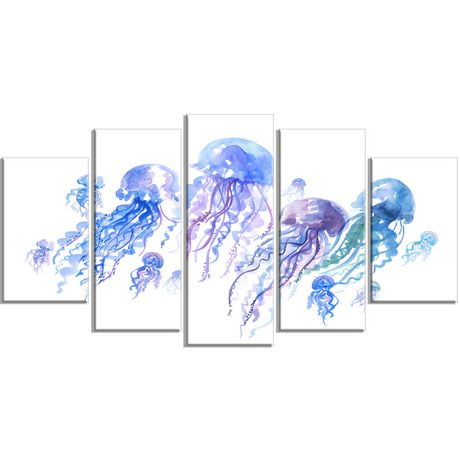 Click here for Design Art Blue Purple Jellyfish Group Canvas Prin... prices