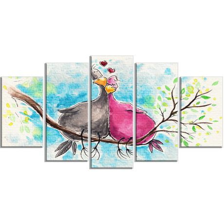 Click here for Design Art Two Birds In Love On Branch Canvas Prin... prices