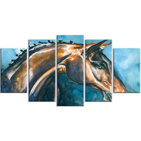 Click here for Design Art Brown Horse On Blue Watercolor Canvas P... prices