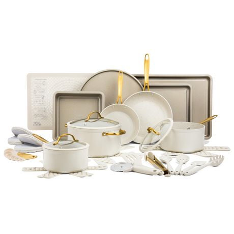 Thyme & Table 32-Piece Cookware & Bakeware Non-Stick Set, Sand, Cook ...