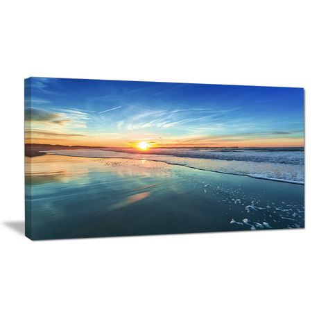 Click here for Design Art Blue Seashore With Distant Sunset Seash... prices