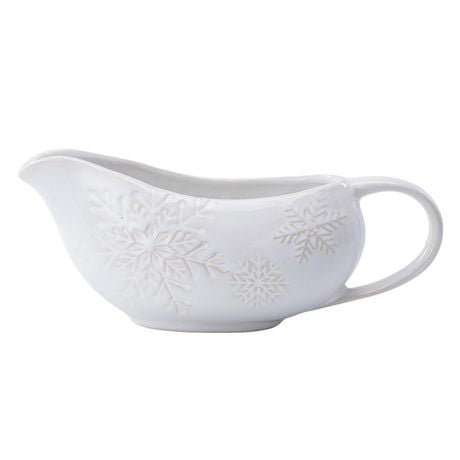 Holiday Time White Snowflake Ceramic Gravy Boat, 8.5 inch x 3.82 inch x ...