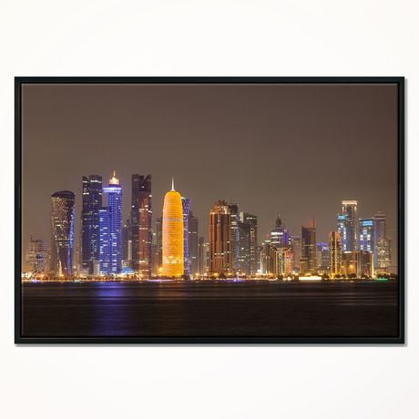 Click here for Design Art Doha City Skyline At Night Qatar Framed... prices