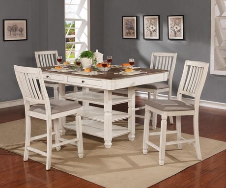 Topline Home Furnishings Antique White Counter-height 5pc Dining Set ...