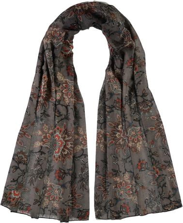 V. Fraas Ladies Polyester Ornate Floral Print Scarf Wrap - Grey ...