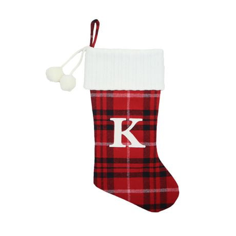 Holiday Time 19 inches Red/Black/White Plaid Monogram Stocking with ...