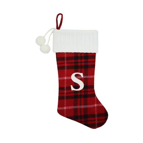 Holiday Time 19 inches Red/Black/White Plaid Monogram Stocking with ...