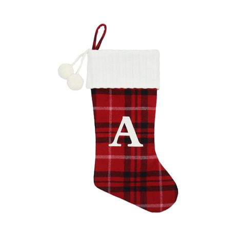 Holiday Time 19 inches Red/Black/White Plaid Monogram Stocking with ...