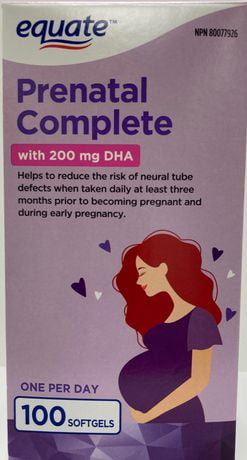 Equate Prenatal Complete with 200mg DHA, 100 Softgels, One per day ...