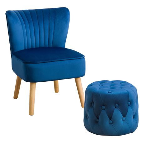 Click here for Corliving Lynwood Velvet Accent Chair And Pouf Blu... prices