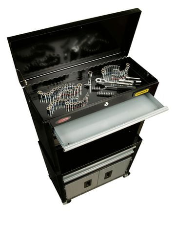 Stanley® Black 5-Drawer Metal Tool Chest with Riser & 85-P Socket Set ...