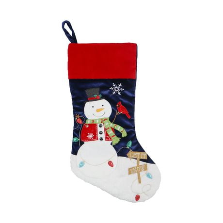 Holiday Time 20 inches velvet Snowman stocking - dark blue - Walmart.ca