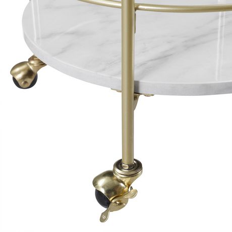 Modern Marble Bar Cart with Wheels- White Marble/Gold | Walmart Canada