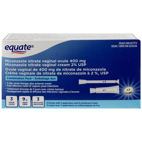 Equate Ovule vaginal de 400 mg de nitrate de miconazole, Crème vaginale ...
