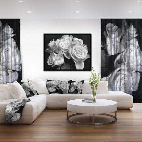 Designart Bunch of Roses Black and White FLOAT FRAME WALL ART | Walmart ...