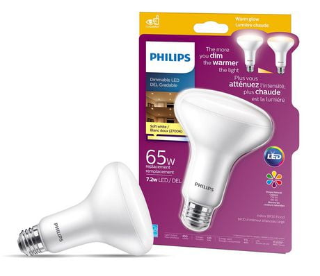 PHILIPS 7.2W 65W BR30 Soft White Warm Glow LED bulb (65W replacement ...