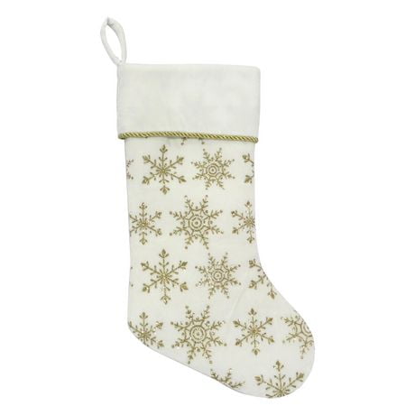 Holiday Time 20 inches cream velvet glitter stocking | Walmart Canada