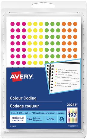 Avery® Removable Assorted Fluorescent Colour Coding Dots Labels ...
