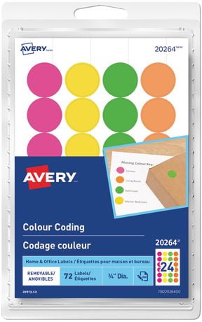 Avery Removable Assorted Fluorescent Colour Coding Dots Labels, Pack of ...
