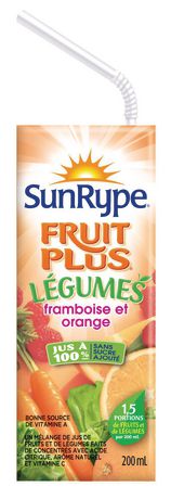 Sun-Rype Fruit Plus Raspberry Orange 100% Juice - 5X200ml at Walmart.ca ...