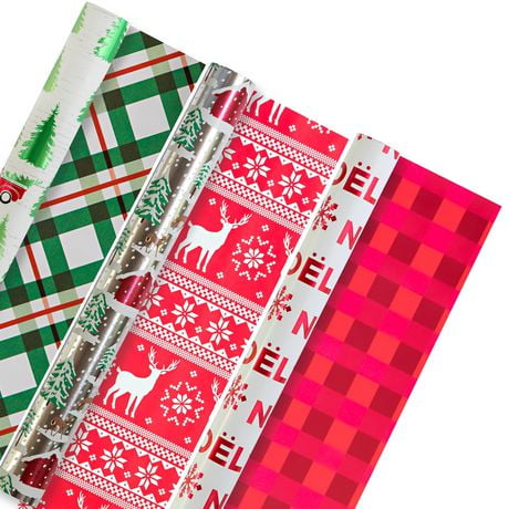 Holiday Time Christmas Reversible Gift Wrapping Foil Paper 3 Roll ...