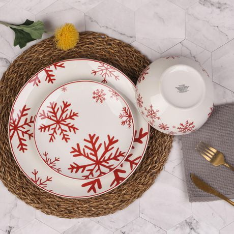 Holiday Time Red Snowflake Ceramic Dinnerware Set ,12 Pieces ...