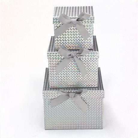 Holiday Time Christmas 3 peice Square Box Tower, Silver Prismatic ...