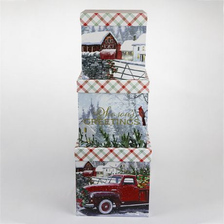 Holiday Time Christmas Large Cube Box Set, 10in, 9in, 8in, Truck, 3 ...