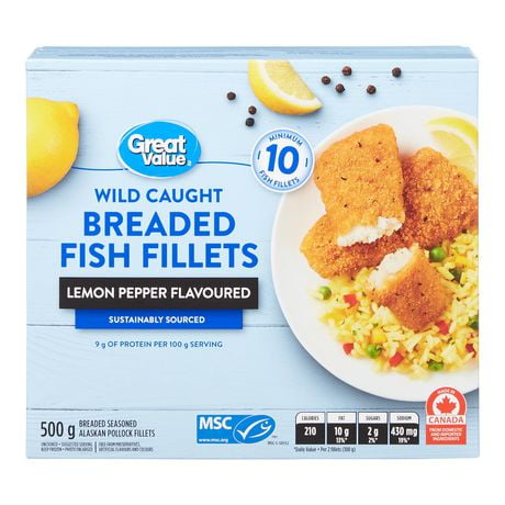 Great Value Lemon Pepper Flavoured Breaded Fish Fillets | Walmart Canada