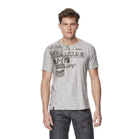 Click here for Dark Black Mens Short-Sleeve Graphic Henley T-Shir... prices