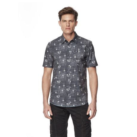 Click here for Dark Black Mens Short-Sleeve Patterned Button-Down... prices