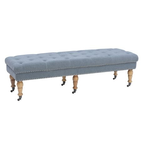 Click here for Linon Aubrey Washed Blue Linen 62 Inches Bench Pow... prices