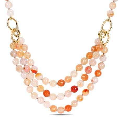 Click here for Tangelo Faceted Peach Agate Goldtone 3-Strand Bead... prices