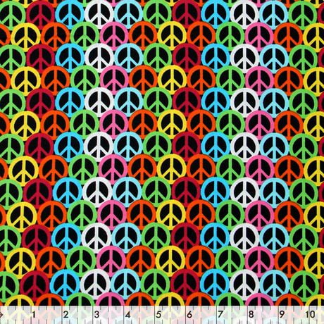 Fabric Creations Black with Bright Peace Signs Cotton Fabric by the ...