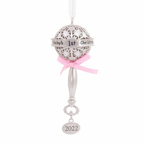 Hallmark Premium Baby's First Christmas Silver Baby Rattle With Pink ...