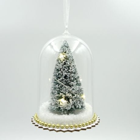 FRAÎCHE Holiday LED Brush Tree in Dome Ornament set, 2 pack, LED Tree ...