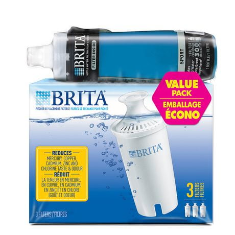 Brita 3-Pack Pour Through Filter and Dark Turquoise Bottle 590 ml Value ...