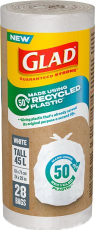 Glad White Garbage Bags - Tall 45 Litres - Made using 50% Recycled ...