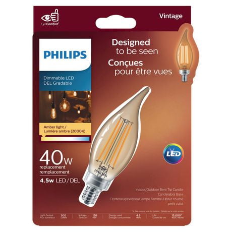 PHILIPS 4.5W Vintage BA11 Amber light LED bulb (40W replacement ...