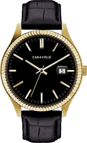 Click here for Caravelle Mens Gold-Tone Quartz Watch Black Standa... prices