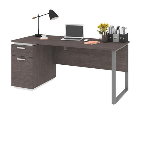 Click here for Bestar Aquarius Desk With Single Pedestal Bark Gre... prices