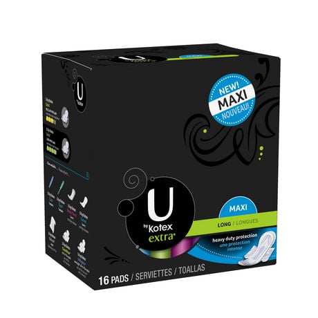 U by Kotex® Extra* Long Maxi Pads with Wings 1x | Walmart Canada