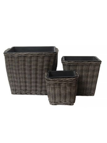 Grapevine Premier Square Resin Wicker Neutral Grey Planters | Walmart ...