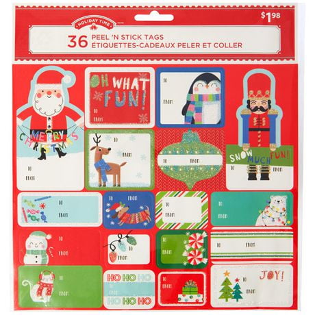 Holiday Time Whimsical Peel 'N Stick Gift Tags, Self-Stick Christmas ...