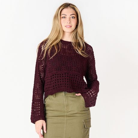 DV L/S Pointelle sweater with scalloped hem - Walmart.ca